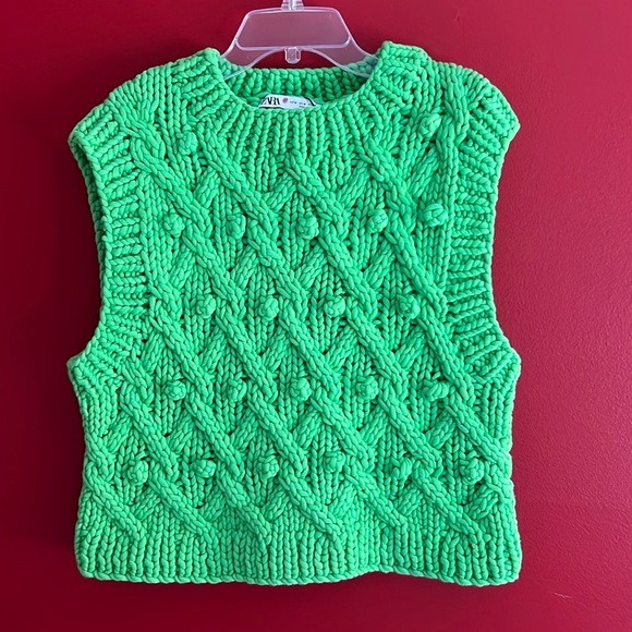 Zara | Sweaters | Nwot Zara Neon Green Chunky Knit Vest M | Poshmark